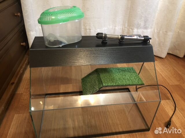 Аквариум для черепахи с термометром и обогревателе